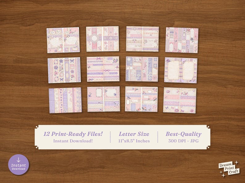 Victorian Pink & Lilac Junk Journal Pages – 12 Printable Vintage Papers ...