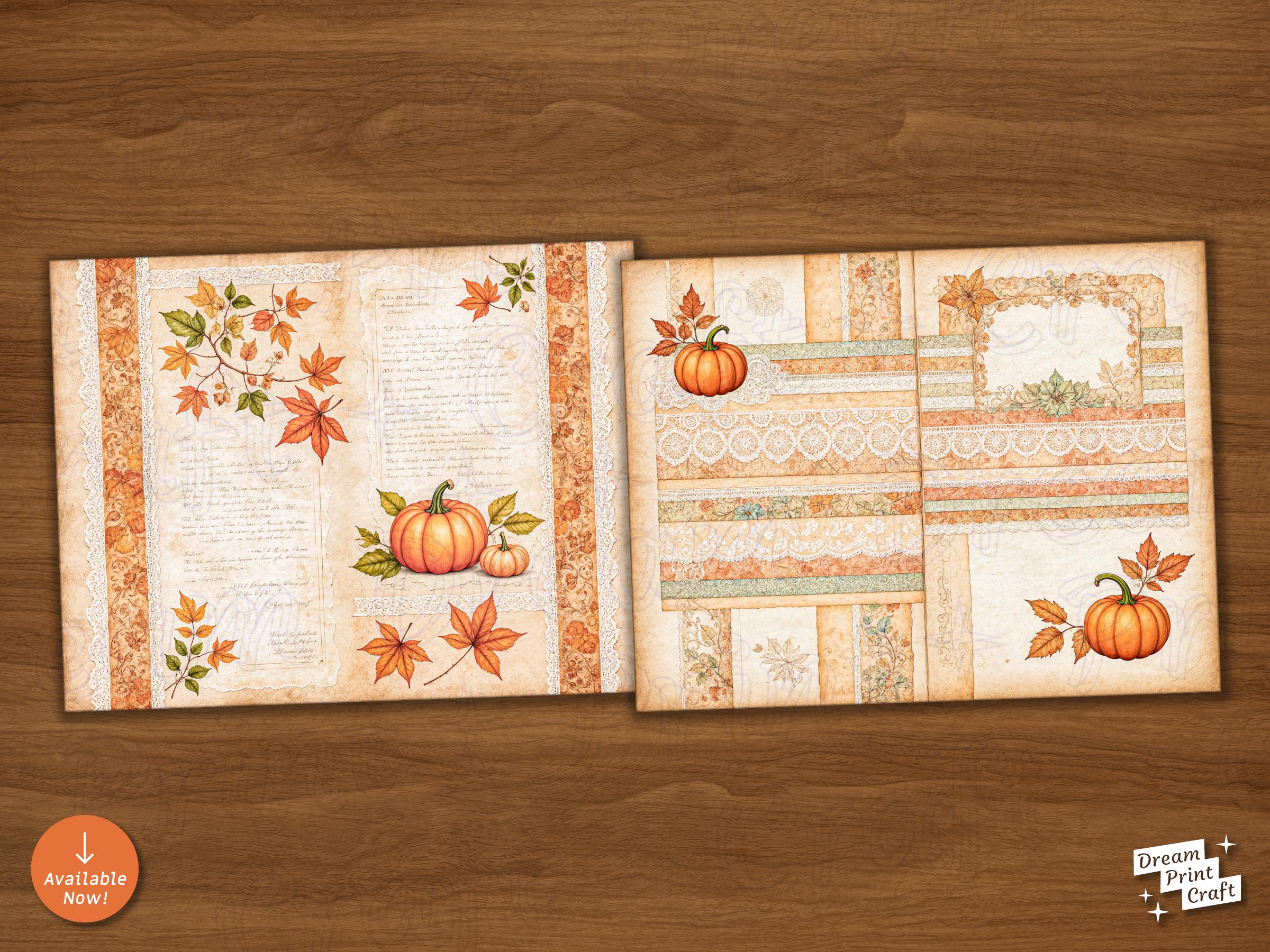 Autumn Junk Journal Kit: Vintage Pumpkin, Maple Leaf Printable Pages ...