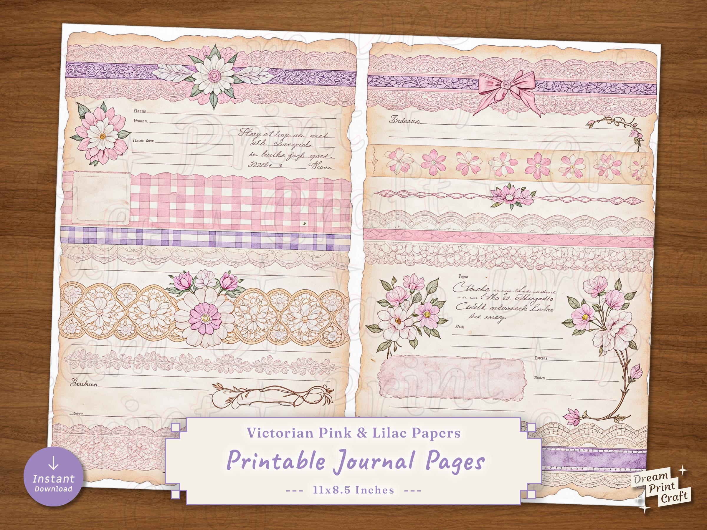 Victorian Pink & Lilac Junk Journal Pages – 12 Printable Vintage Papers ...