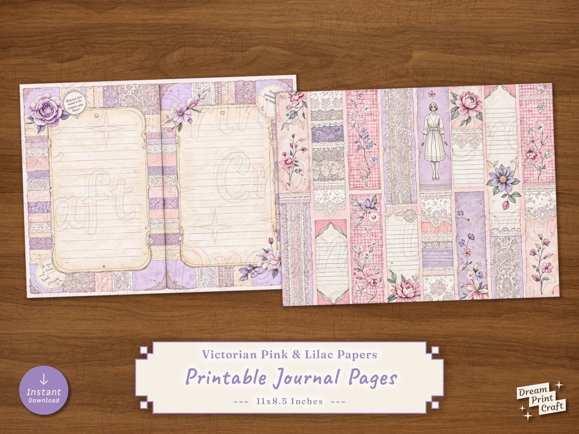 Victorian Pink & Lilac Junk Journal Pages – 12 Printable Vintage Papers ...