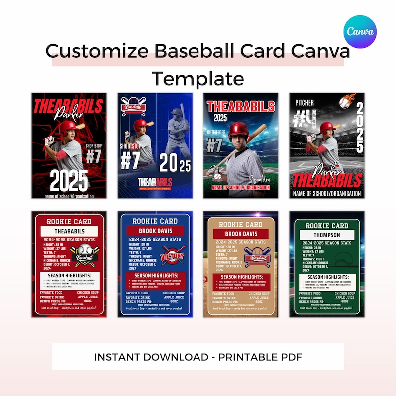 Custom Baseball Card Template: Editable Canva Design (printable Front ...