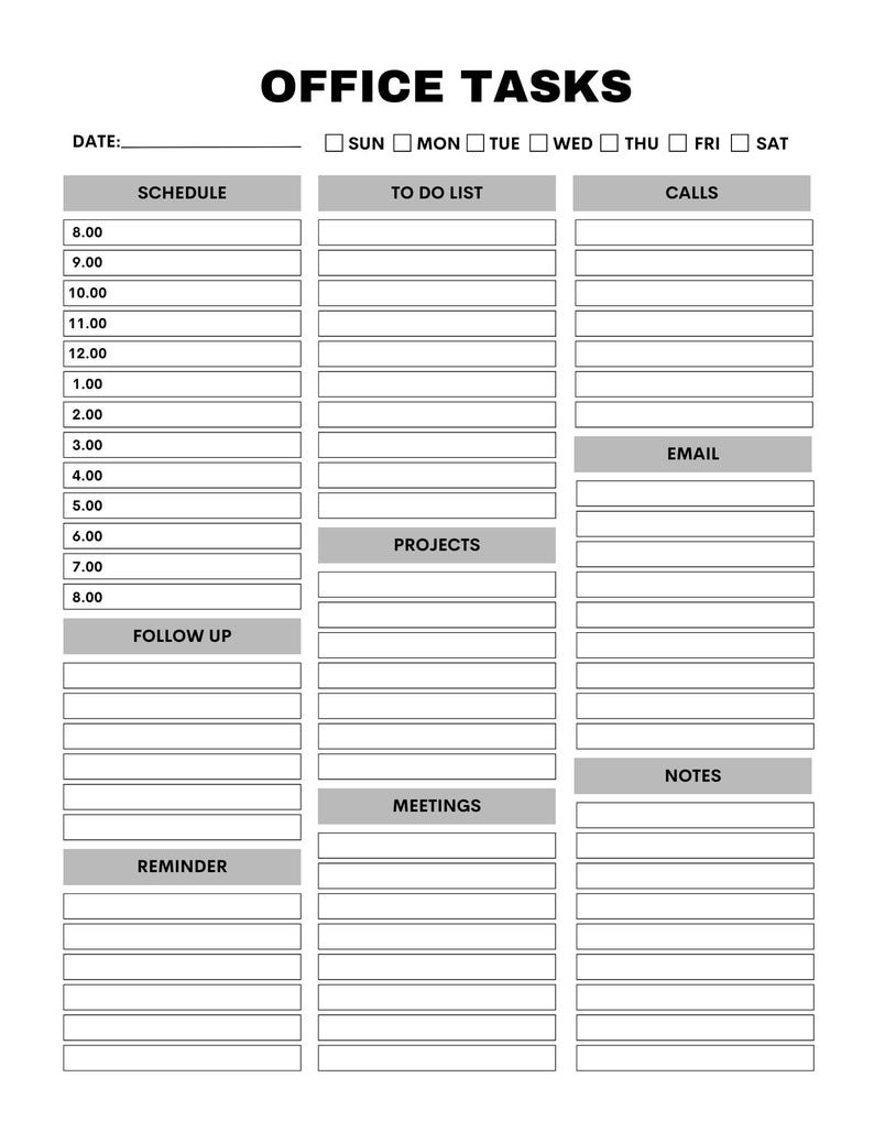 Office Tasks Planner, Printable Work Organizer, Task Tracker ...