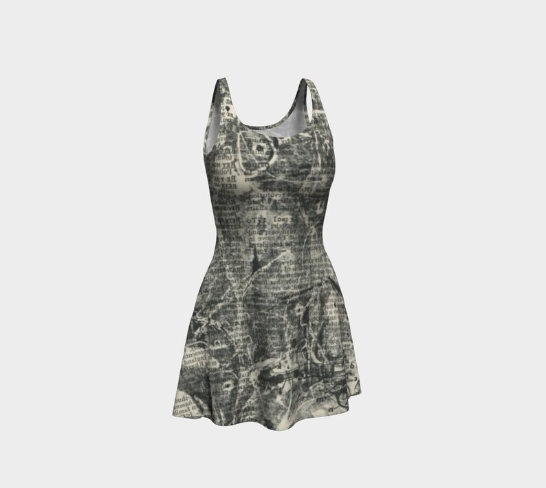 Black and White Dictionary Flare Dress in Washable No Fade Eco Poly ...