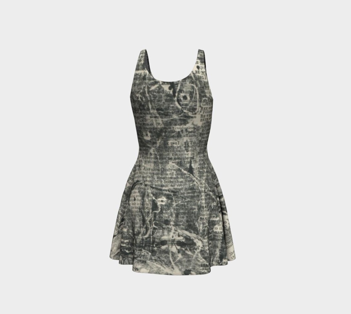 Black and White Dictionary Flare Dress in Washable No Fade Eco Poly ...