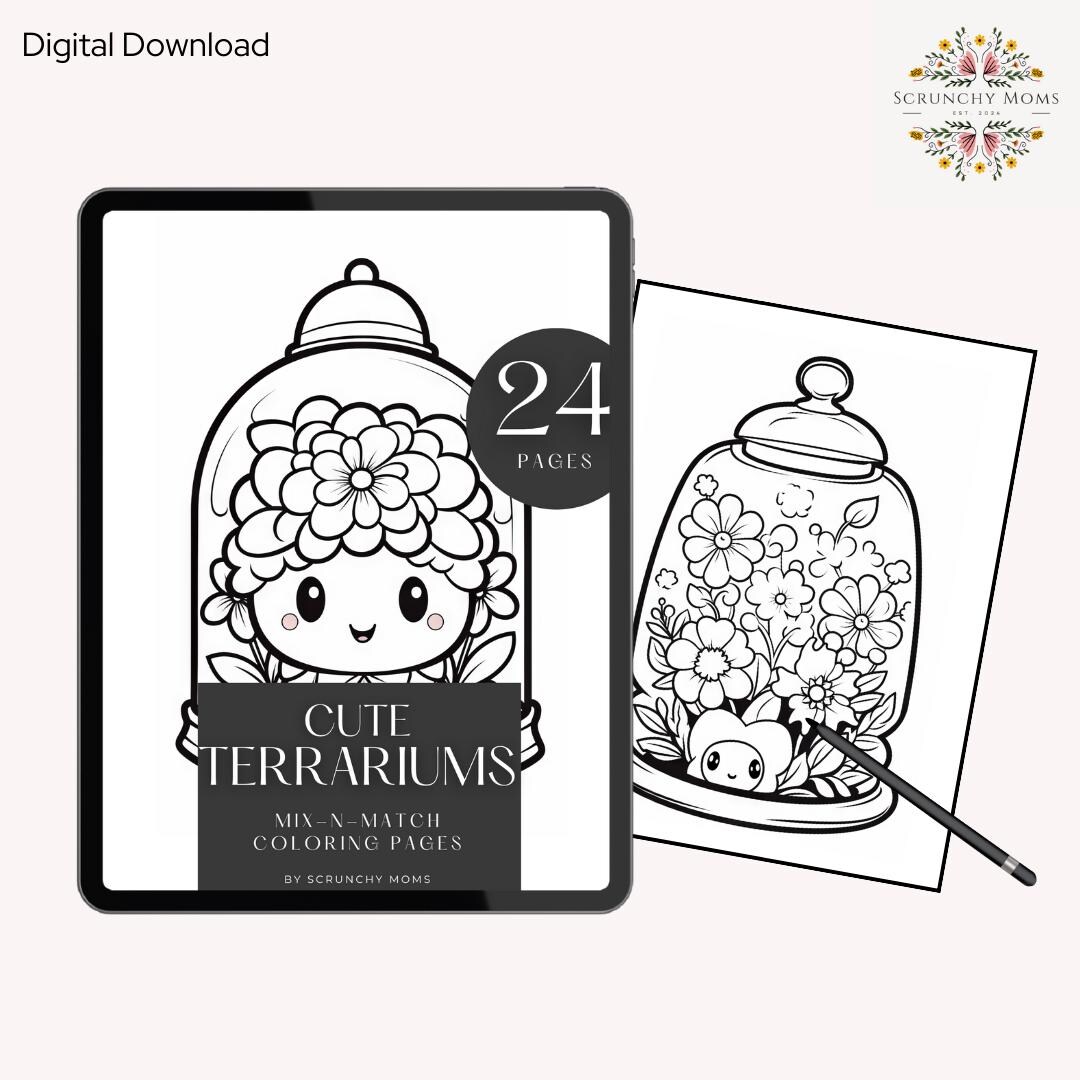 Cute Terrarium Coloring Pages for Kids and Adults – Mix-n-match ...