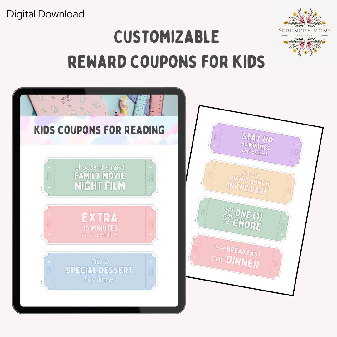 30 Kids Coupons for Reading - Customize & Print - Digital - Etsy