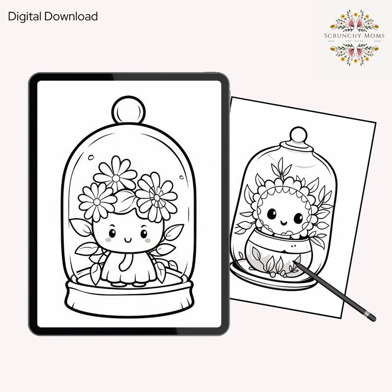 Cute Terrarium Mix-n-match Coloring Pages for Kids and Adults - Digital ...
