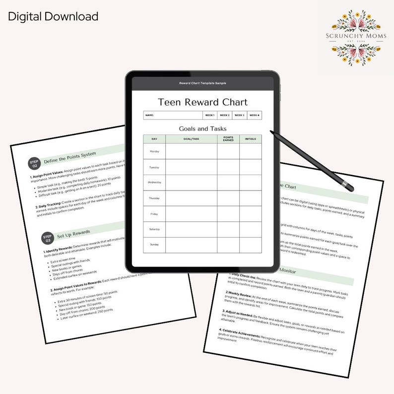Reward Chart Kit for Teens - Template and How to - Digital - Etsy