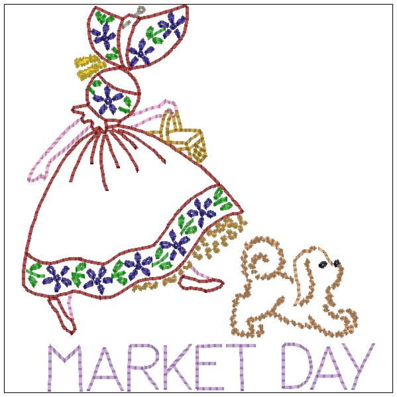 Vintage Southern Sun Bonnet Sue and Pup DOW Days of the Week Towel ...