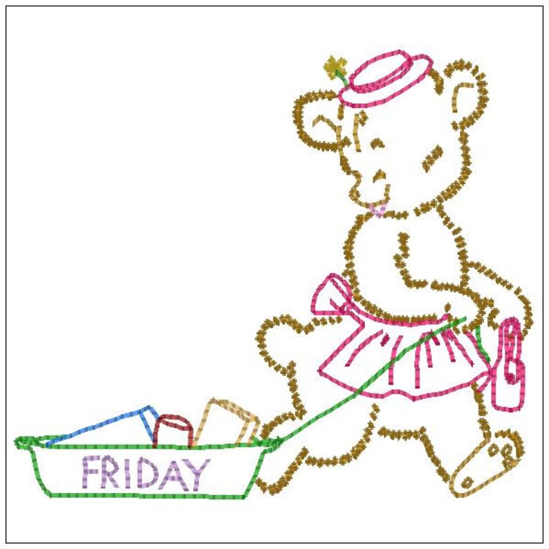 Vintage Bear Mom DOW Days of the Week Towel Designs Machine Embroidery ...