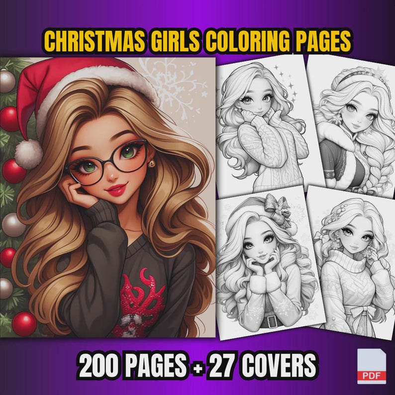 Christmas Girls Coloring Pages | 200 Printable Designs (PDF Format) - Etsy