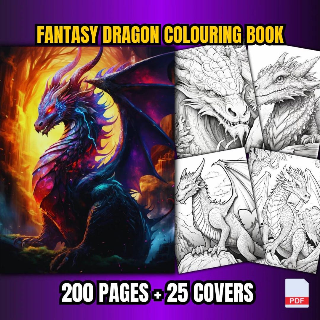 200 Fantasy Dragon Coloring Pages | 200 Pages | Adult Coloring | Kids ...