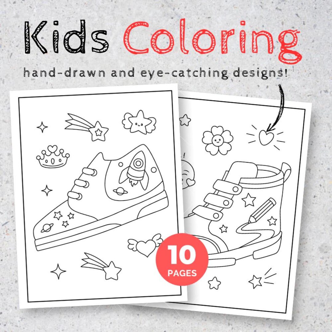 Shoes Coloring Pages for Kids | Hand-drawn Designs (PDF) - Etsy