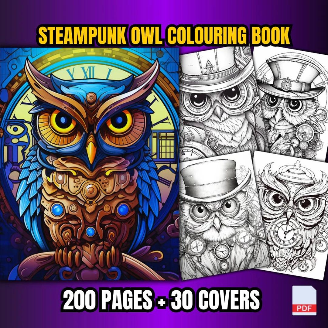 200 Steampunk Owl Coloring Pages | 200 Pages | Adult Coloring | Kids ...