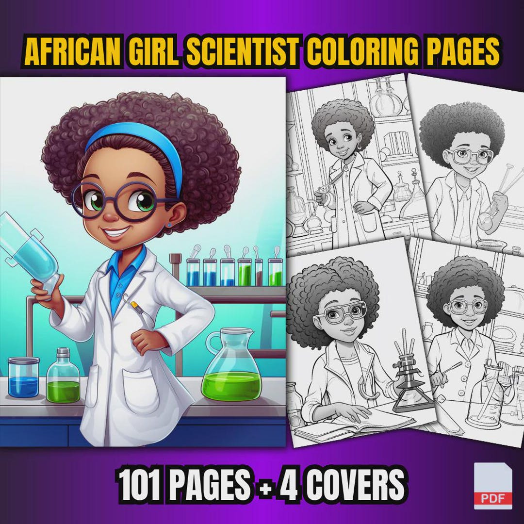 African Girl Scientist Coloring Pages | Kids & Adult Coloring (PDF ...
