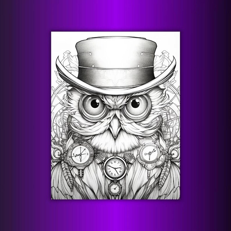 200 Steampunk Owl Coloring Pages | 200 Pages | Adult Coloring | Kids ...