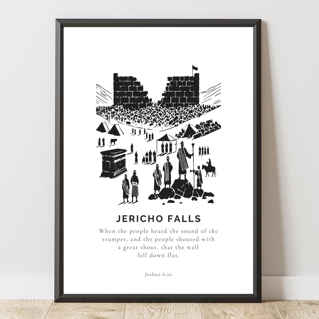 Jericho Falls Scripture Print – Minimalist Christian Wall Art in Black ...