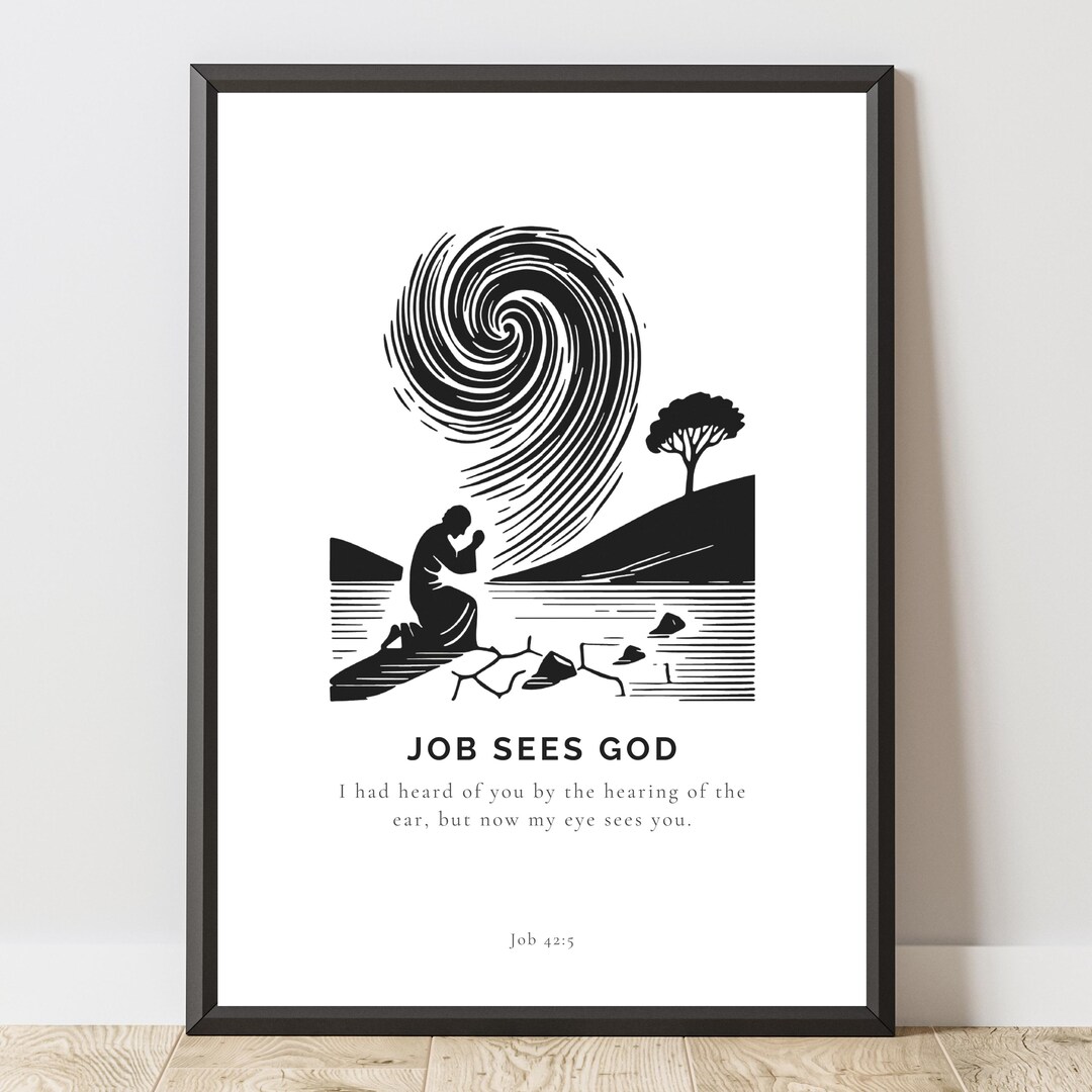 Job Sees God Scripture Print – Minimalist Christian Wall Art in Black ...