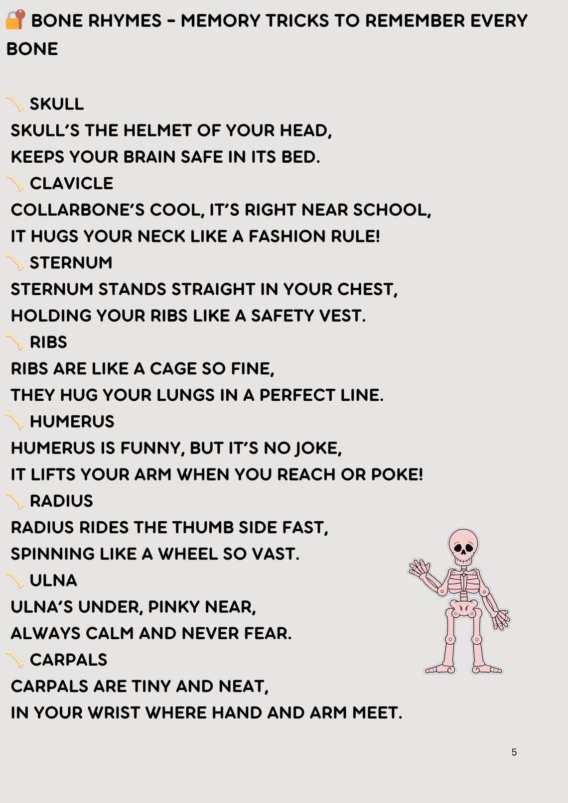 Skeletal System Worksheet | Anatomy Learning Printable for Health Cares ...