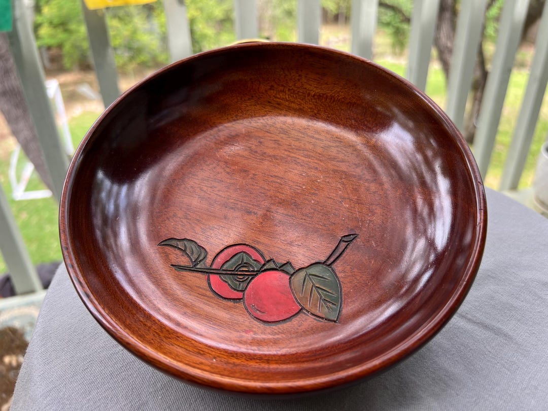 Rare Vintage Japanese Handcrafted Lacquerware Wooden Bowl With Carved ...