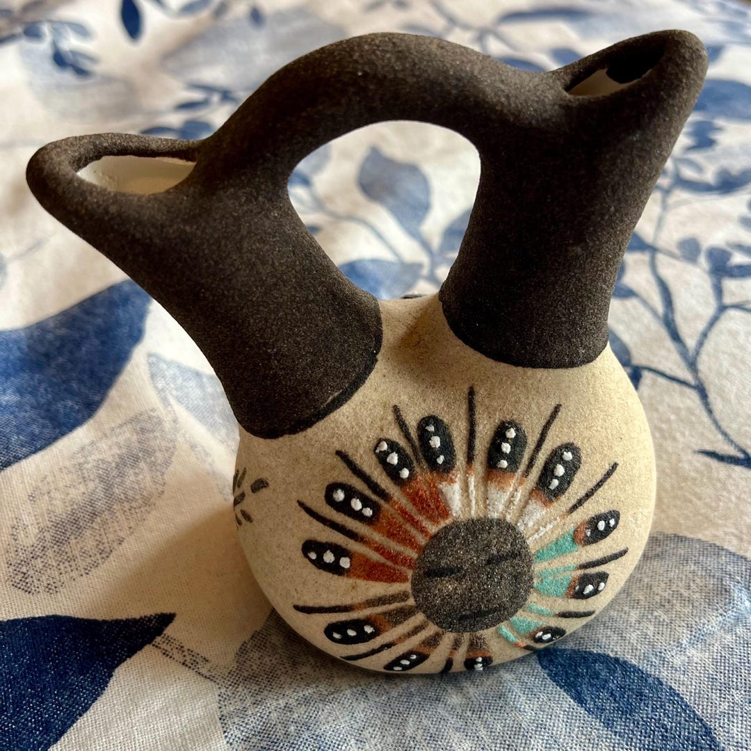 Vintage Native American Style Pottery Wedding Vase: Textured Sun Design ...