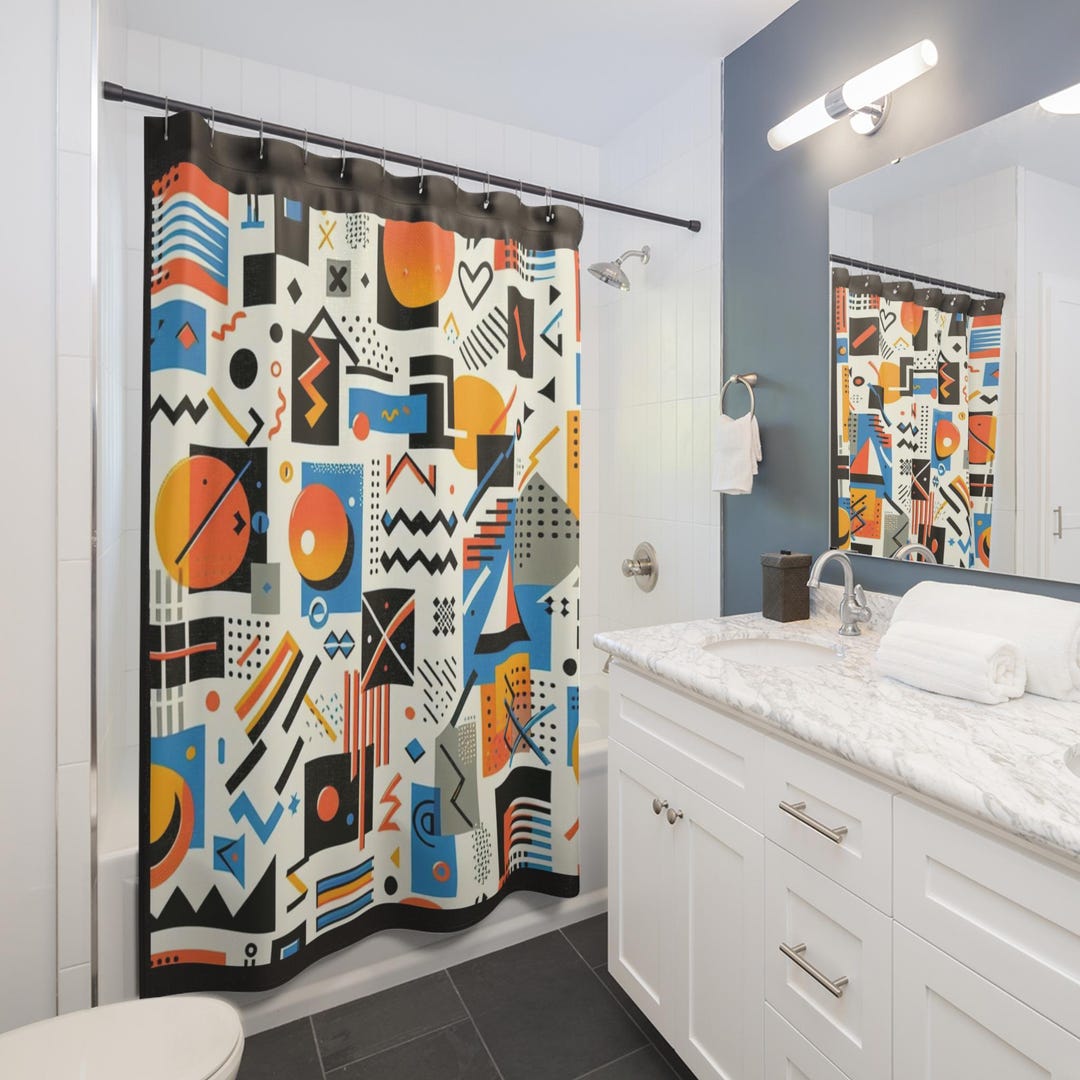 Geometric Print Shower Curtain - Modern Bathroom Decor, Art Inspired ...