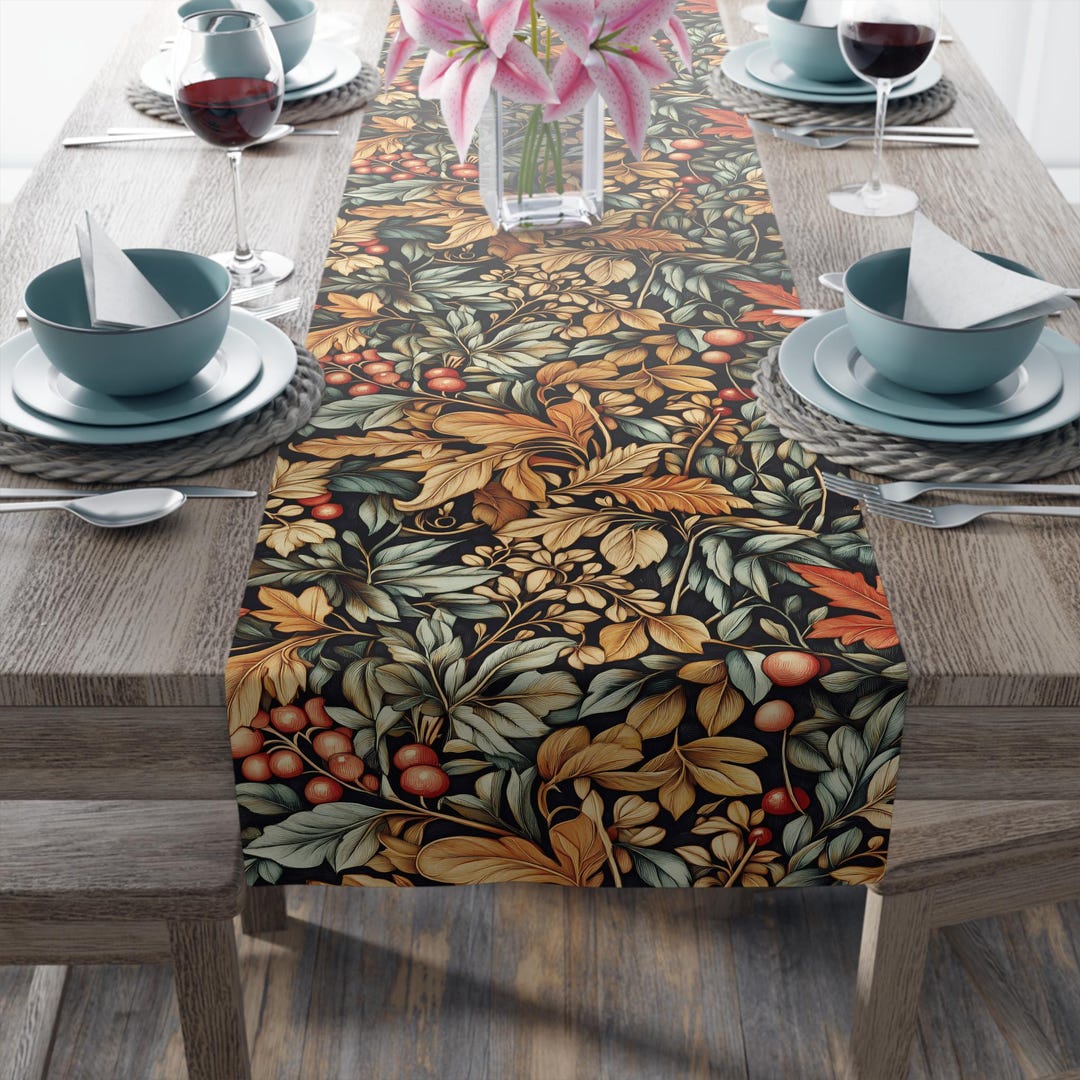 Fall Colours Table Runner, Cotton or Polyester, Wm Morris Inspired ...