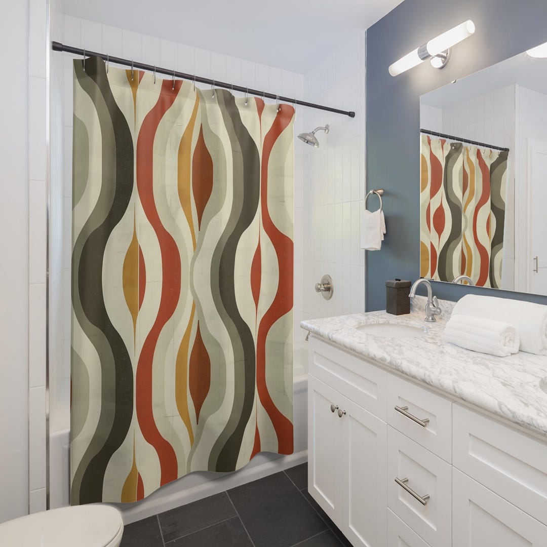 Geometric Print Shower Curtain - Modern Bathroom Decor, Art Inspired ...
