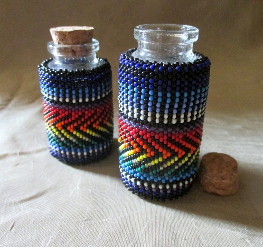 Beaded Jar With Cork - Handmade Bead Wrapped Glass Jar - Rainbow - Etsy