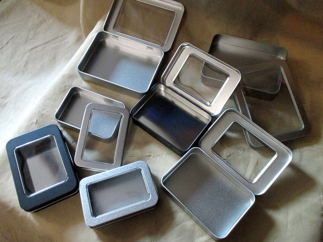 Silver and Black Window Tins, Tin Containers, Multiple Sizes - Window ...