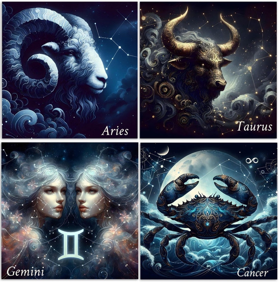 Zodiac Card Set - All Signs, Astrology Greeting Cards, Bulk Pack of ...