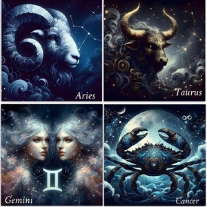 Zodiac Card Set - All Signs, Astrology Greeting Cards, Bulk Pack of ...
