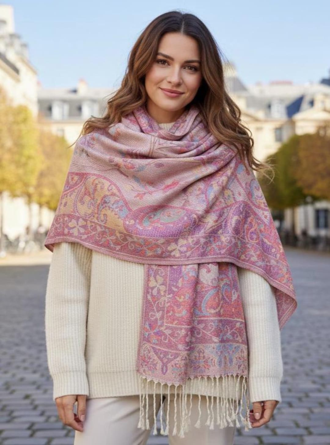 Reversible Soft Pashmina Shawl & Scarf for Women, Jacquard Brocade ...