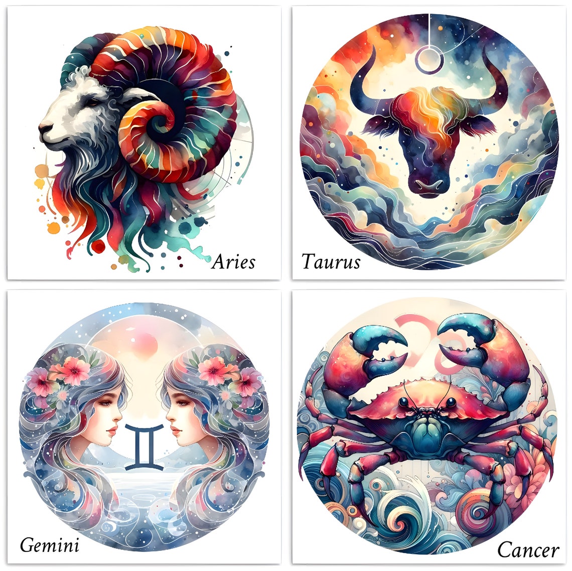 Zodiac Card Set - All Signs, Astrology Greeting Cards, Bulk Pack of ...