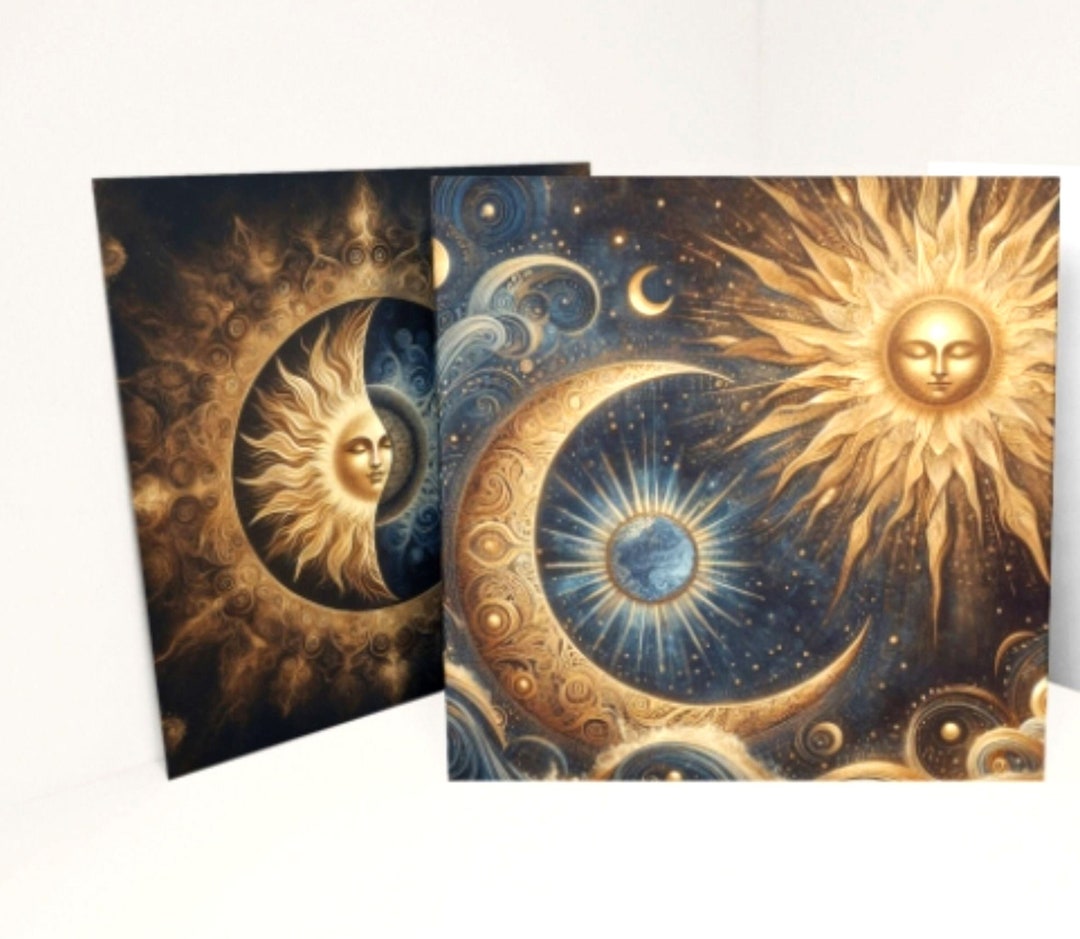 Sun and Moon- Greeting Cards, Set of 4 Designs, Bulk Pack of Cards - Etsy