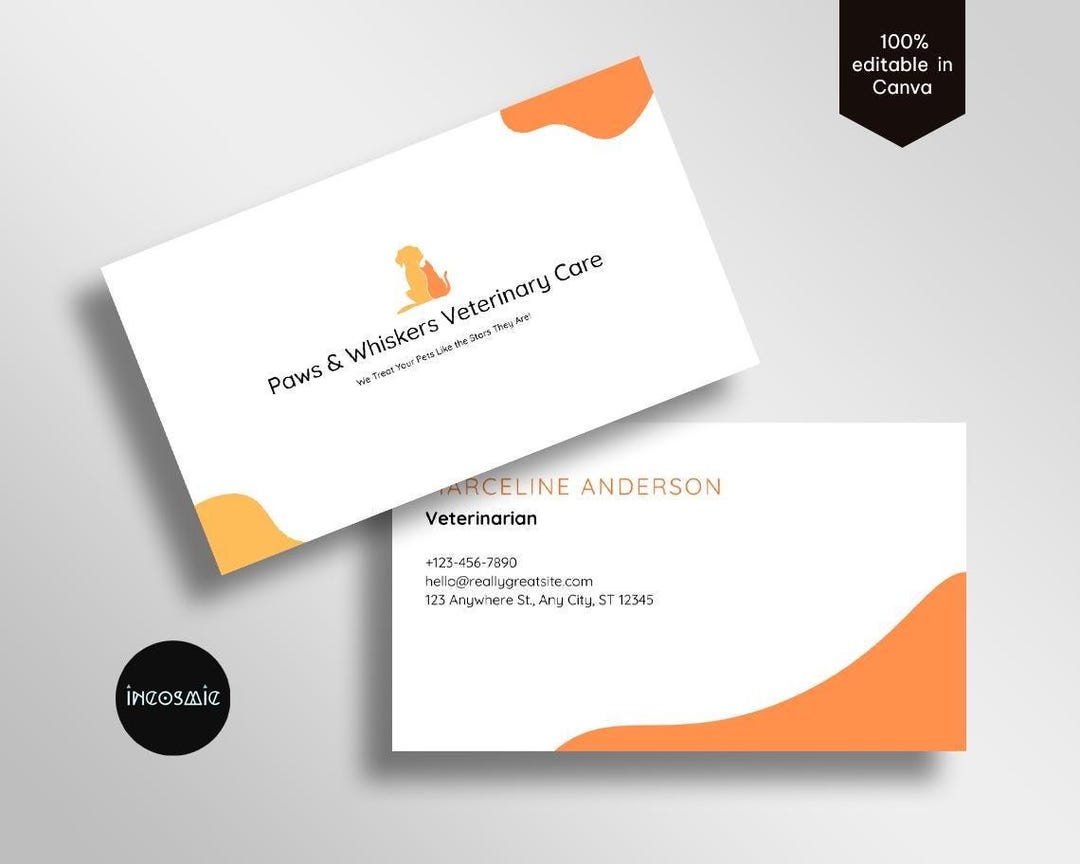Minimalist Veterinary Business Card Template | Editable in Canva ...