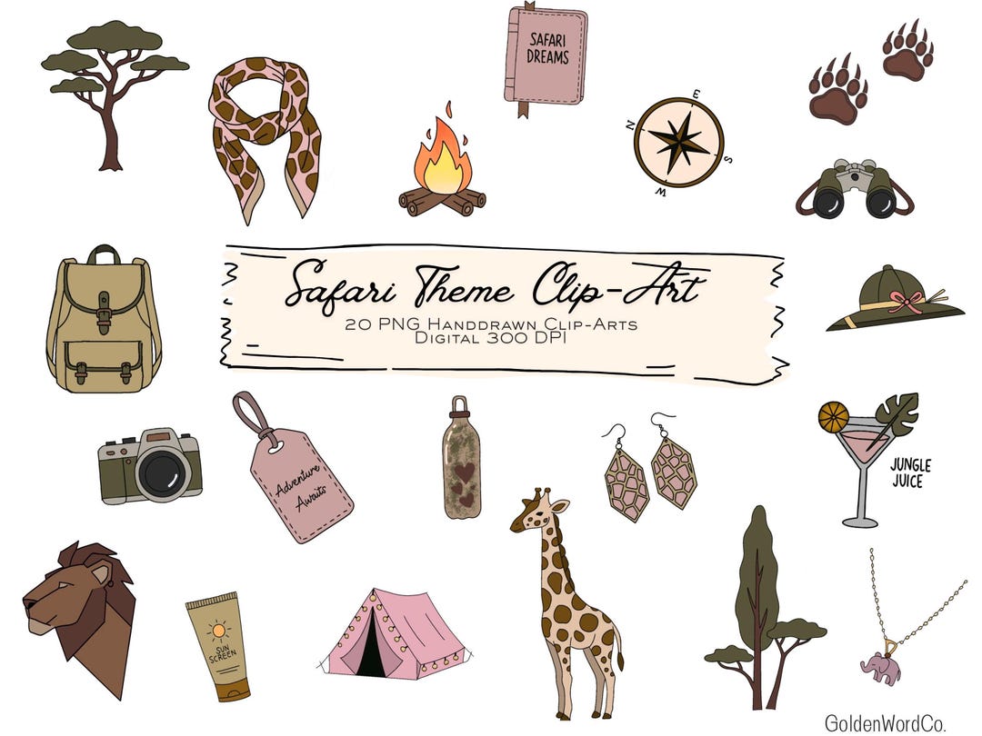 Safari Clip Art Bundle | Hand-drawn Adventure Pngs (20 PNG) - Etsy
