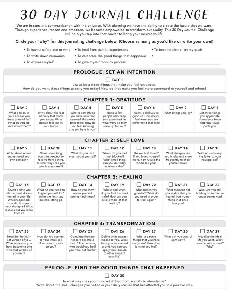 30 Day Journal Challenge - Etsy
