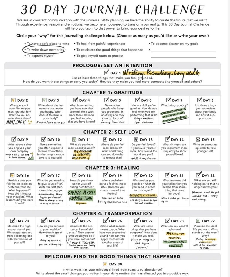 30 Day Journal Challenge - Etsy
