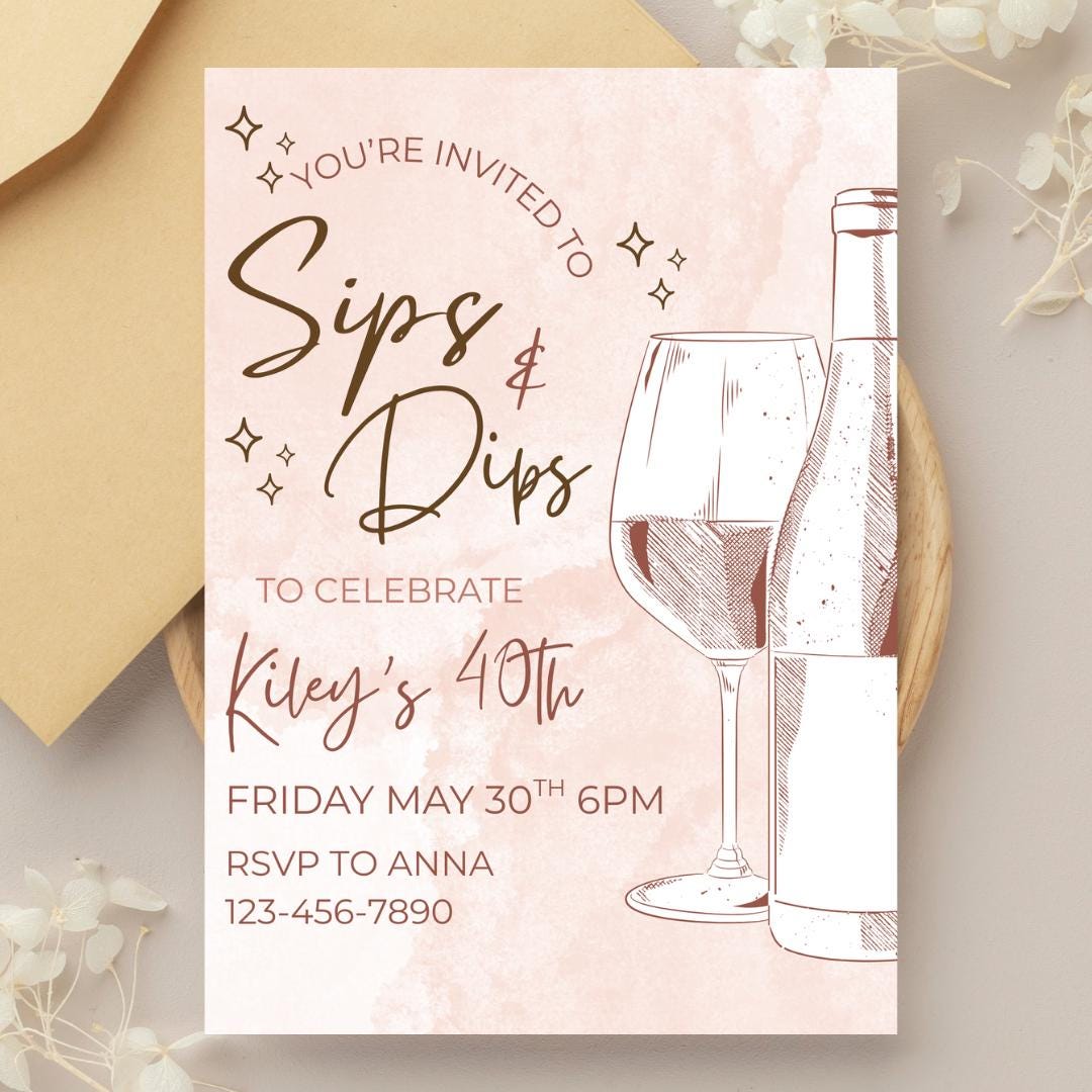 Sips and Dip Birthday Invite, Wine Party, Dips Party, Charcuterie ...