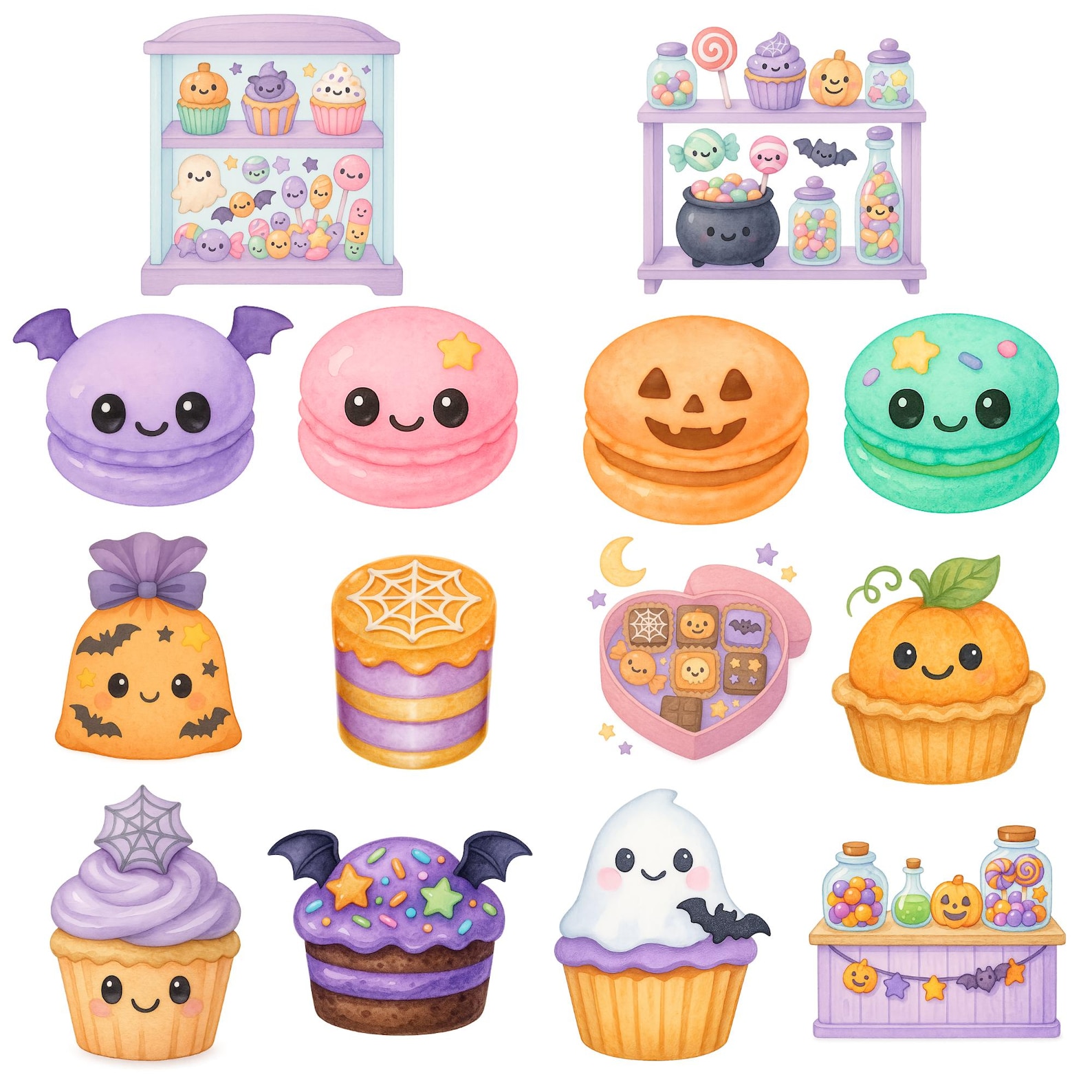 100 Kawaii Halloween Clipart Bundle | Cute Spooky Candy Shop PNG ...