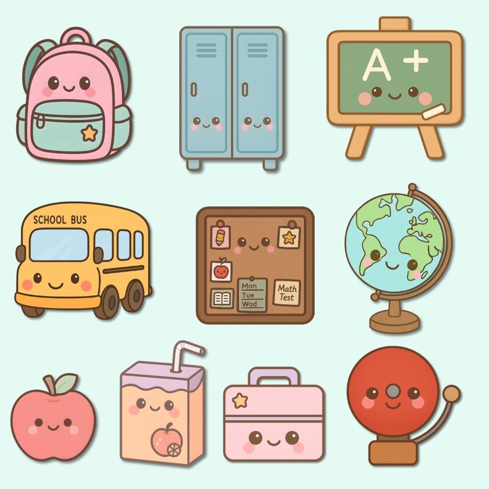 Pastel Back to School Supplies Clipart Bundle – 46 Cute Pngs for ...