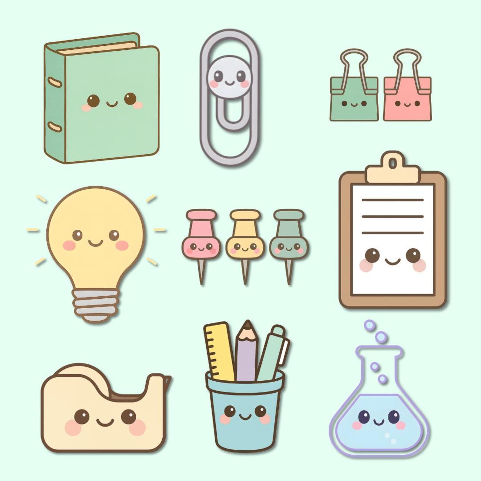 Pastel Back to School Supplies Clipart Bundle – 46 Cute Pngs for ...