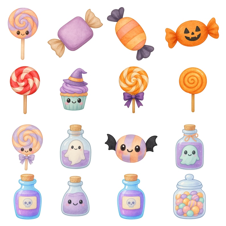 100 Kawaii Halloween Clipart Bundle | Cute Spooky Candy Shop PNG ...