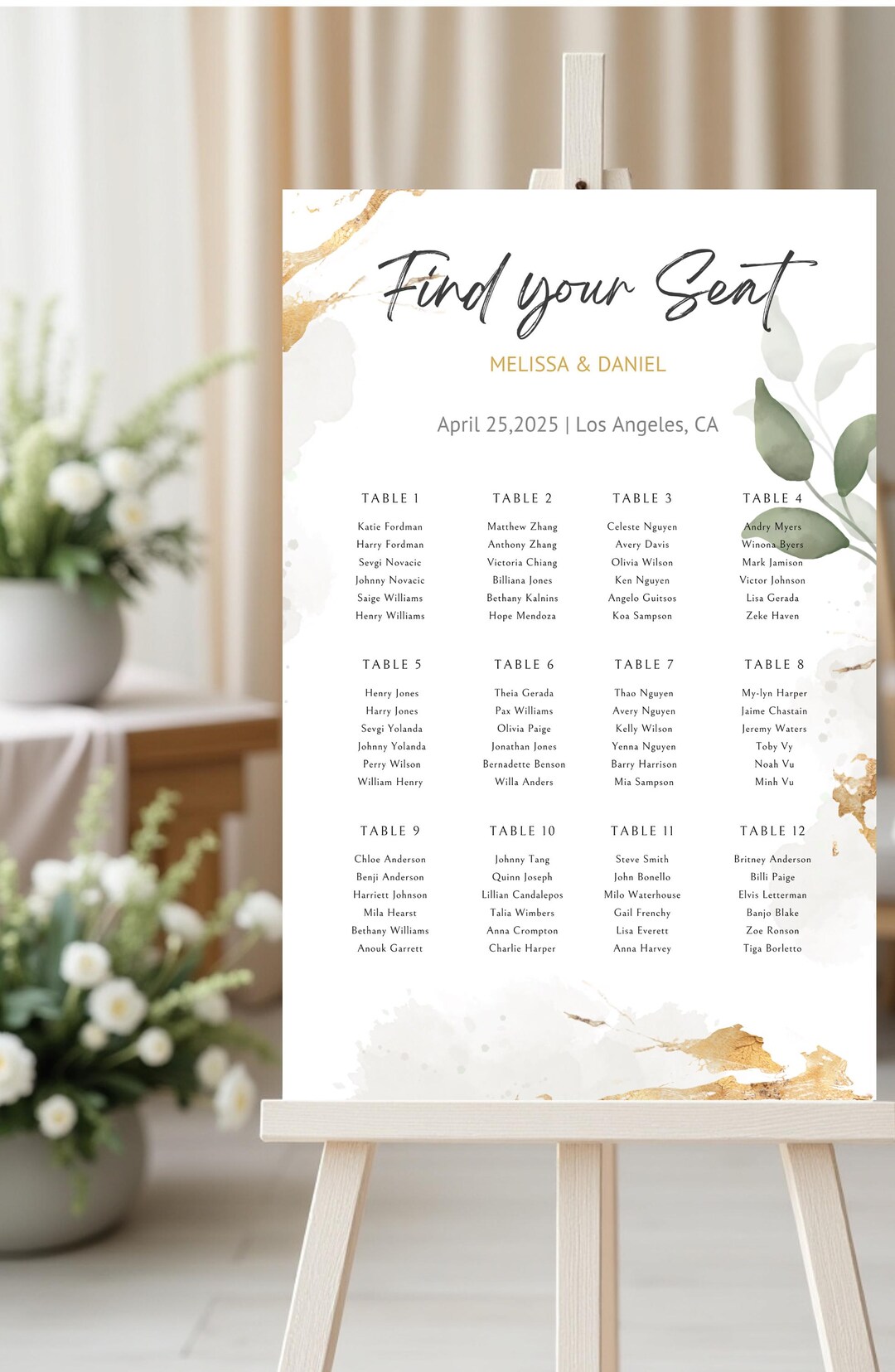 Elegant Seating Chart Template for Guests Wedding Table Seating Poster ...