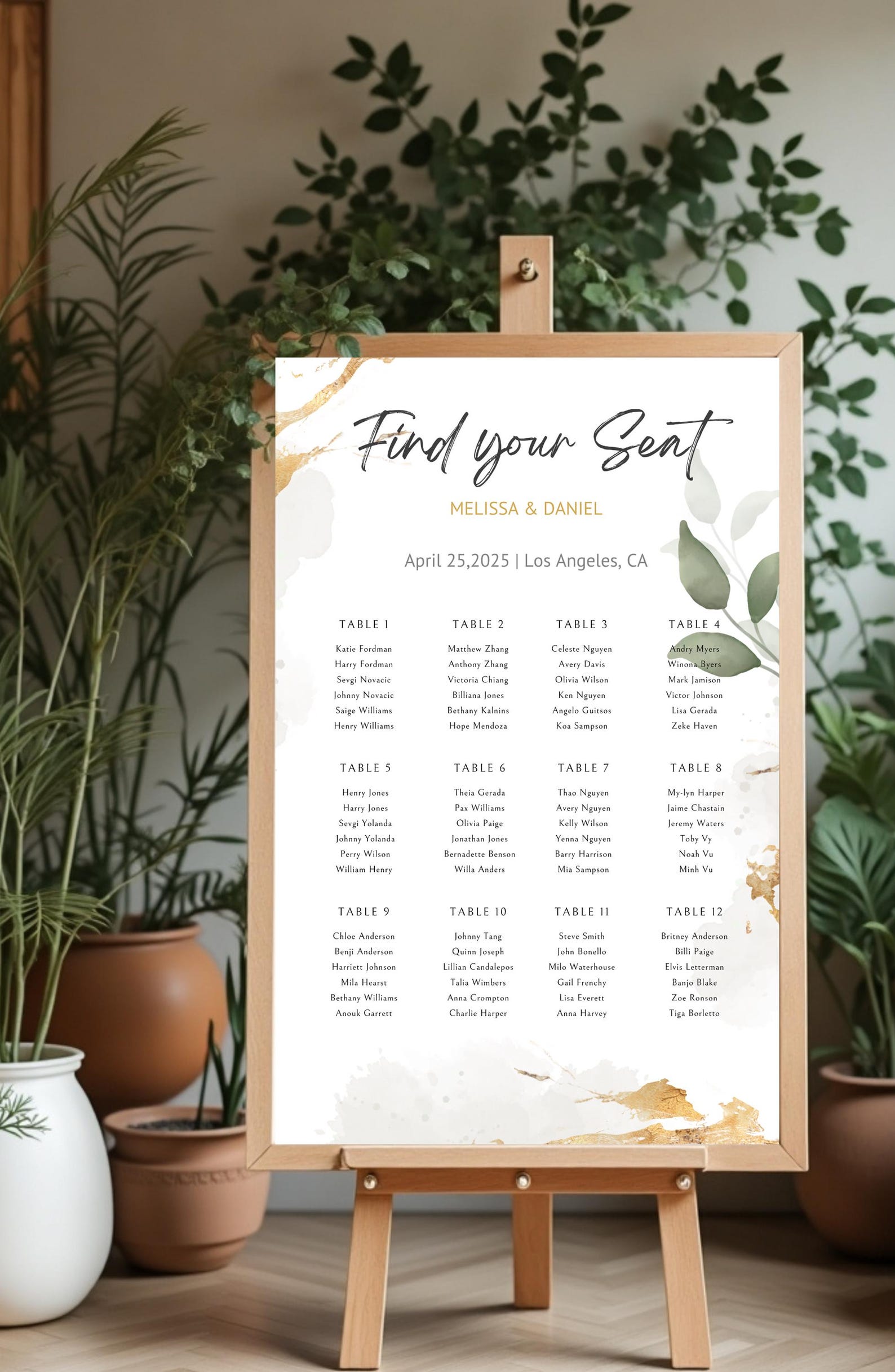 Elegant Seating Chart Template for Guests Wedding Table Seating Poster ...