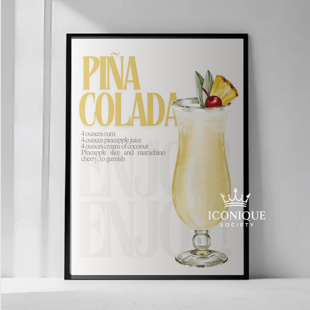 Piña Colada Cocktail Recipe Wall Art – Tropical Watercolor Drink Print ...
