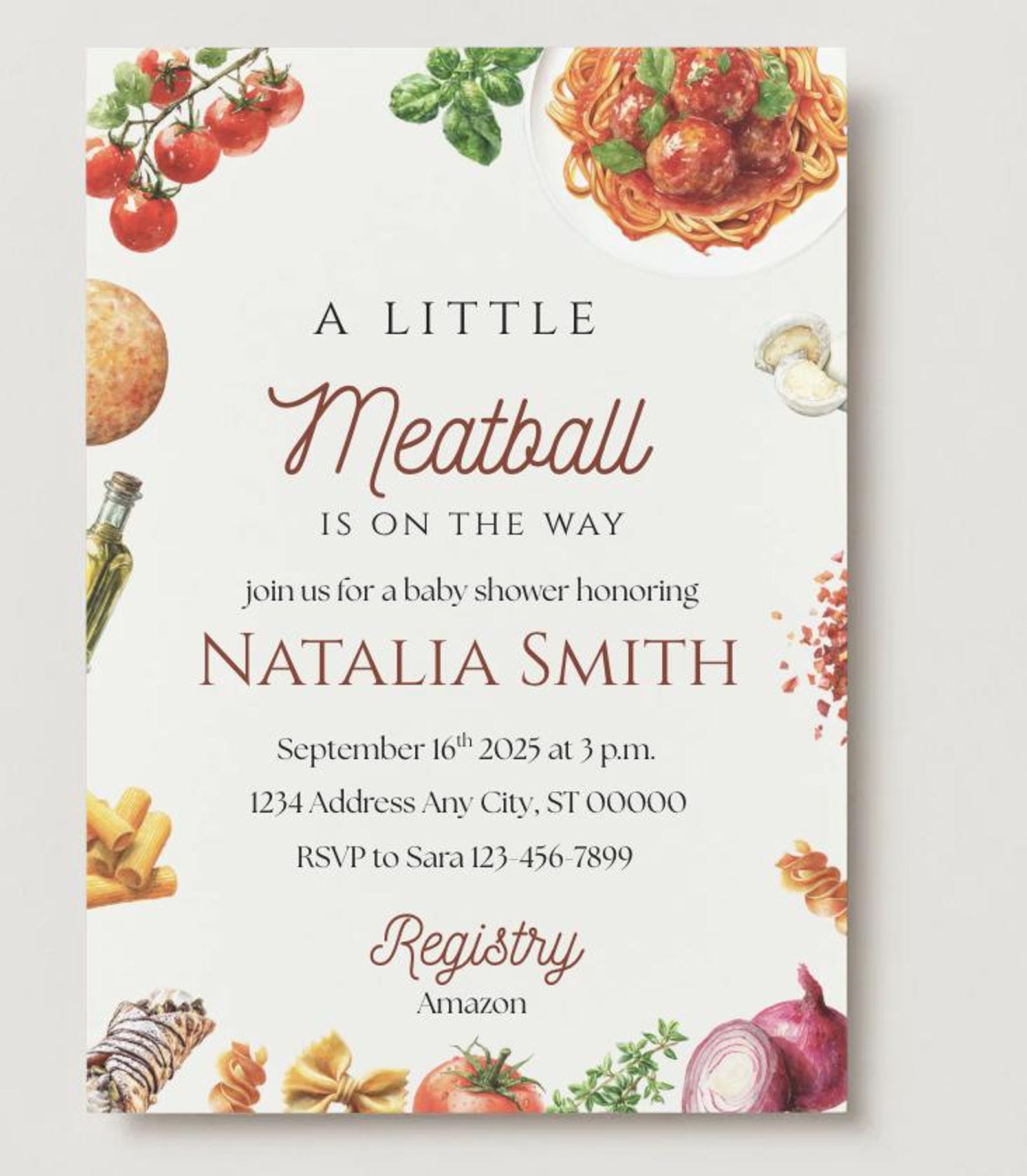 A Little Meatball is on the Way Baby Shower Invitation | Italian Baby ...