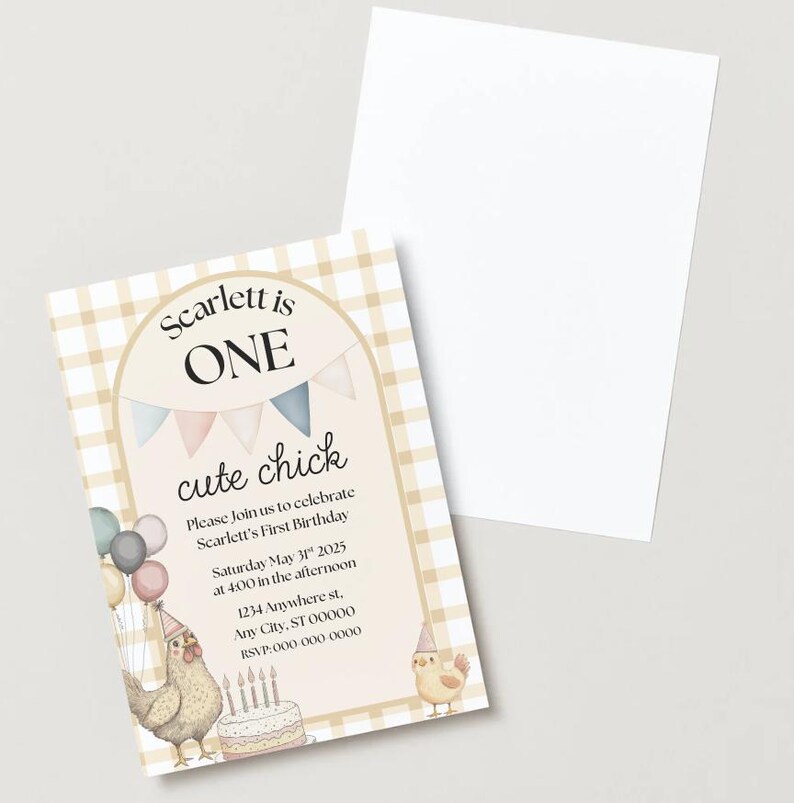 One Cute Chick First Birthday Invitation | Farm Animal Party | Yellow ...
