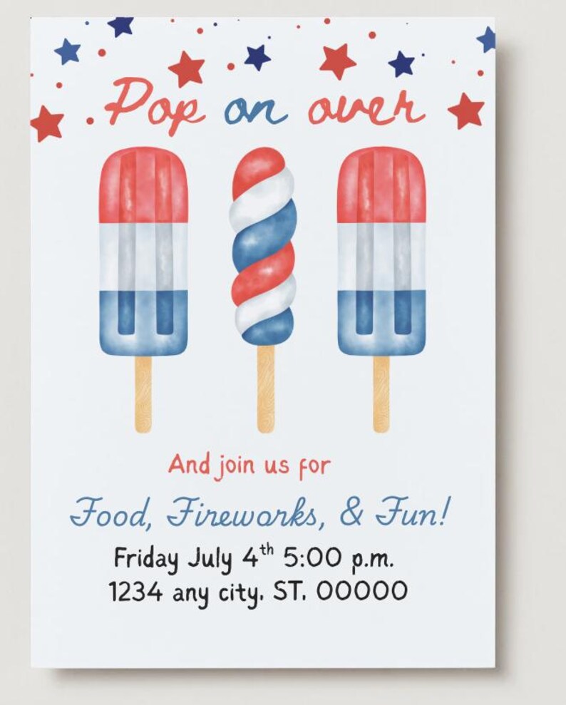 Pop on Over 4th of July Party Invitation| Patriotic BBQ E-vite | Red ...